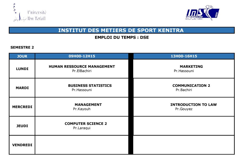 Emploi du temps – IMS