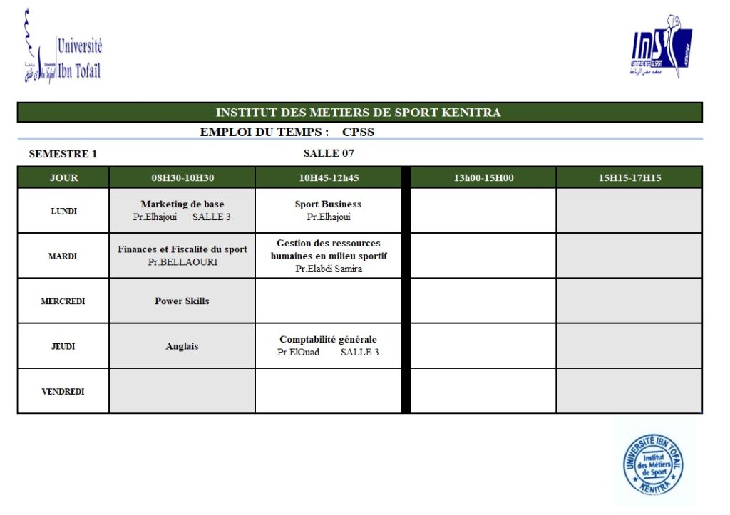 Emploi du temps – IMS