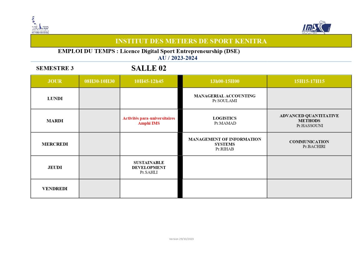Emploi du temps – IMS