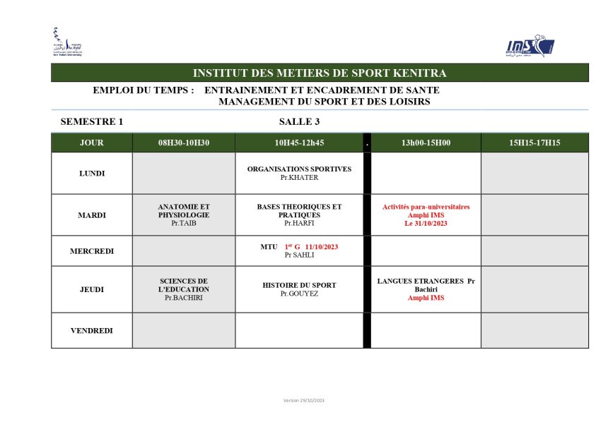 Emploi du temps – IMS