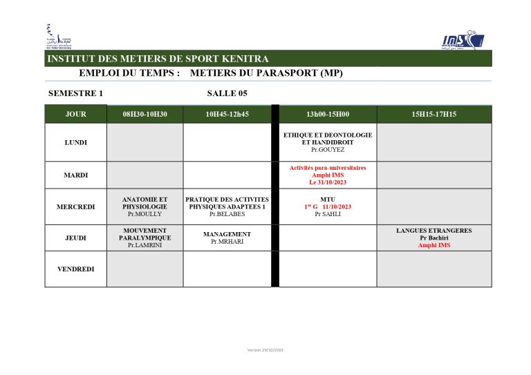 Emploi du temps – IMS