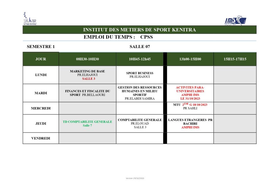 Emploi du temps – IMS