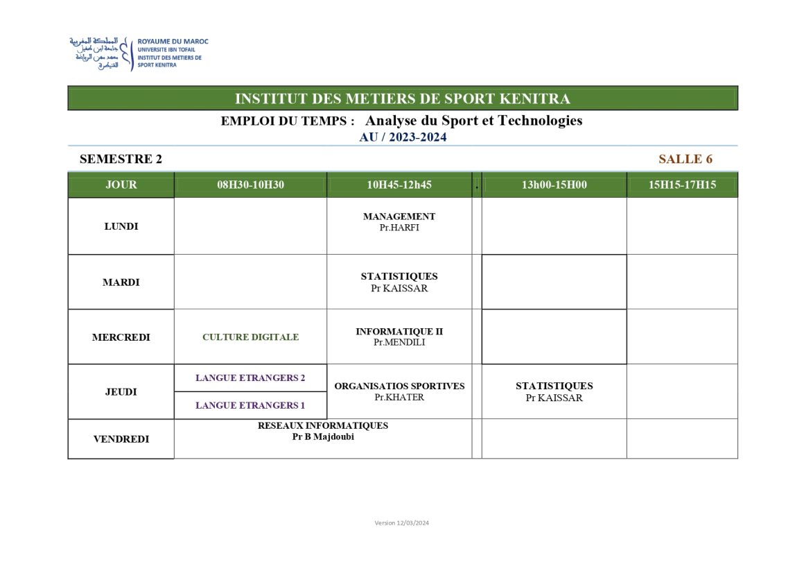 Emploi du temps – IMS
